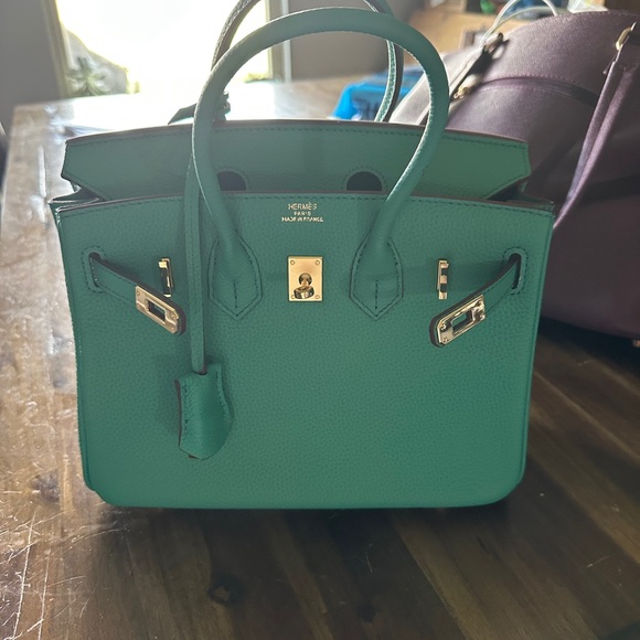 Bags | Elegant Green Leather Satchel With Structured Design | Poshmark